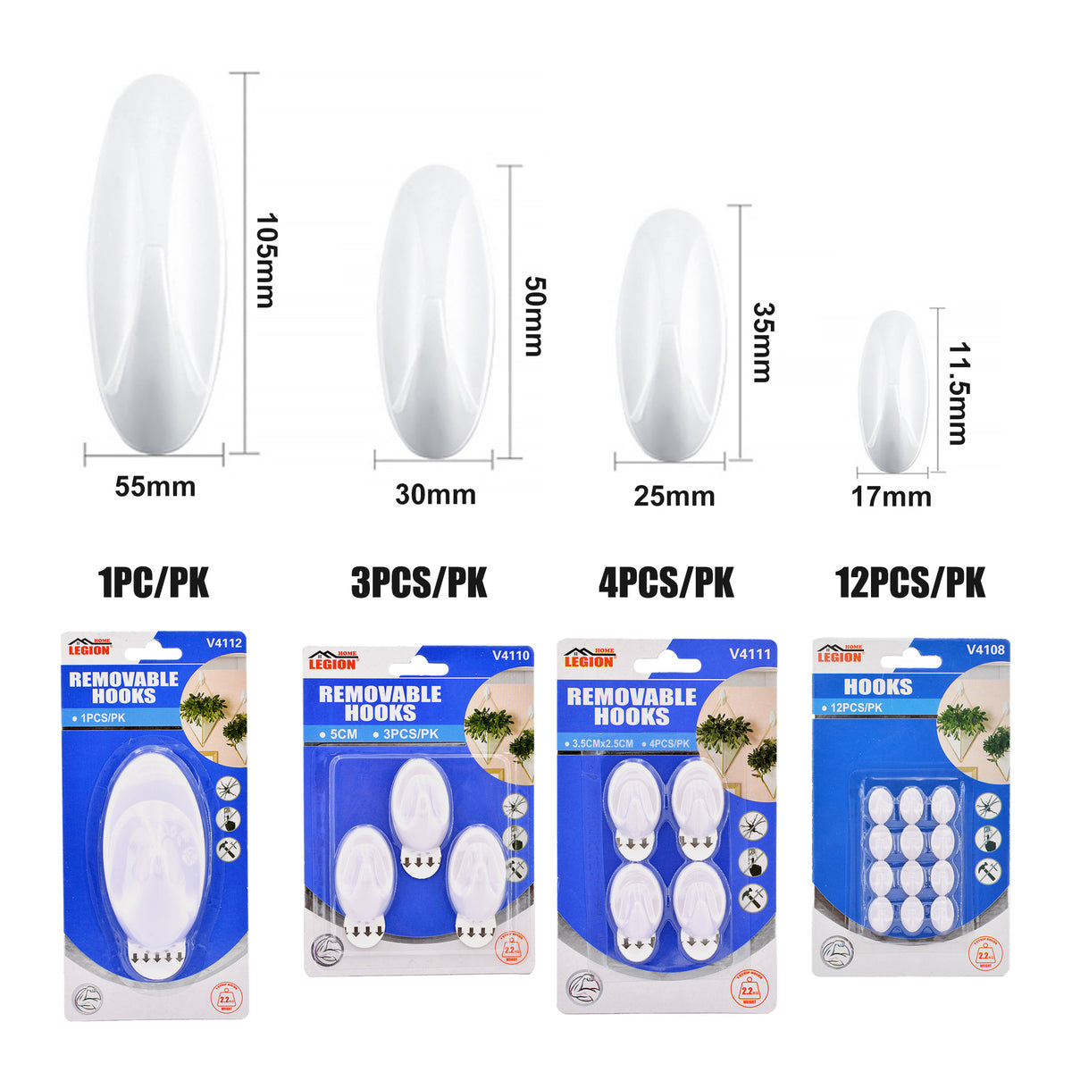 White Removable Hooks Self Adhesive – Legion Warehouse