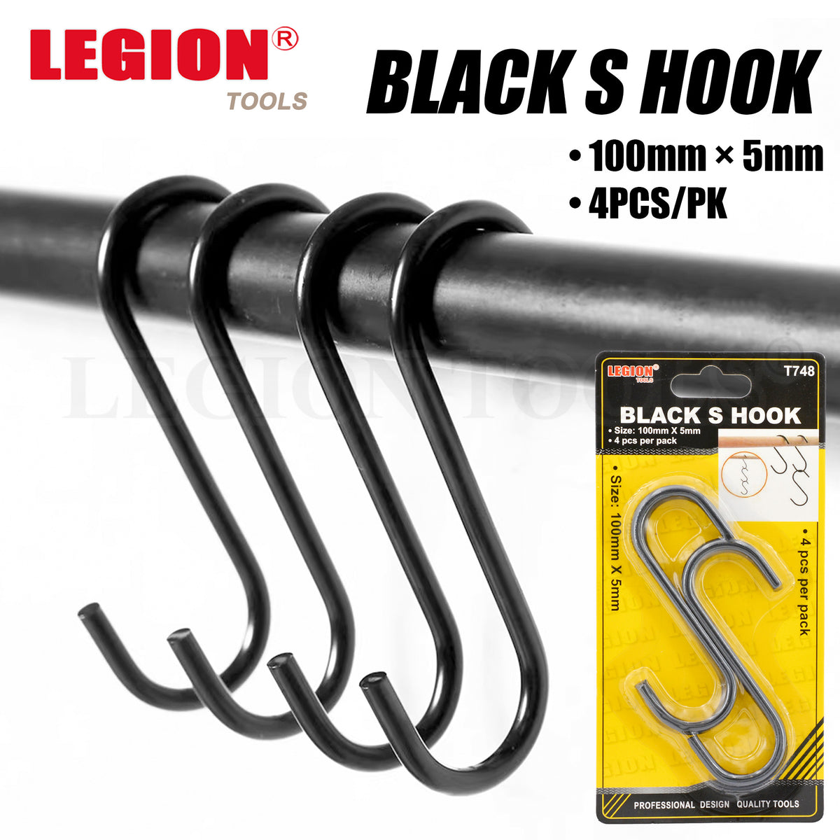 Black Steel S Shape Hook 5mm x 100mm – Legion Warehouse