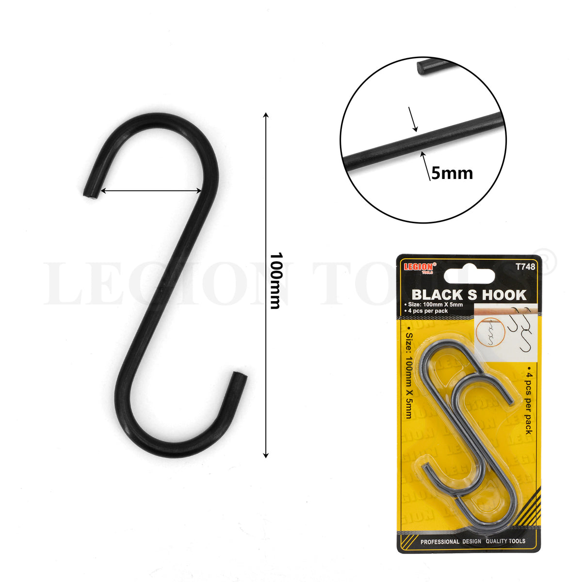 Black Steel S Shape Hook 5mm x 100mm – Legion Warehouse