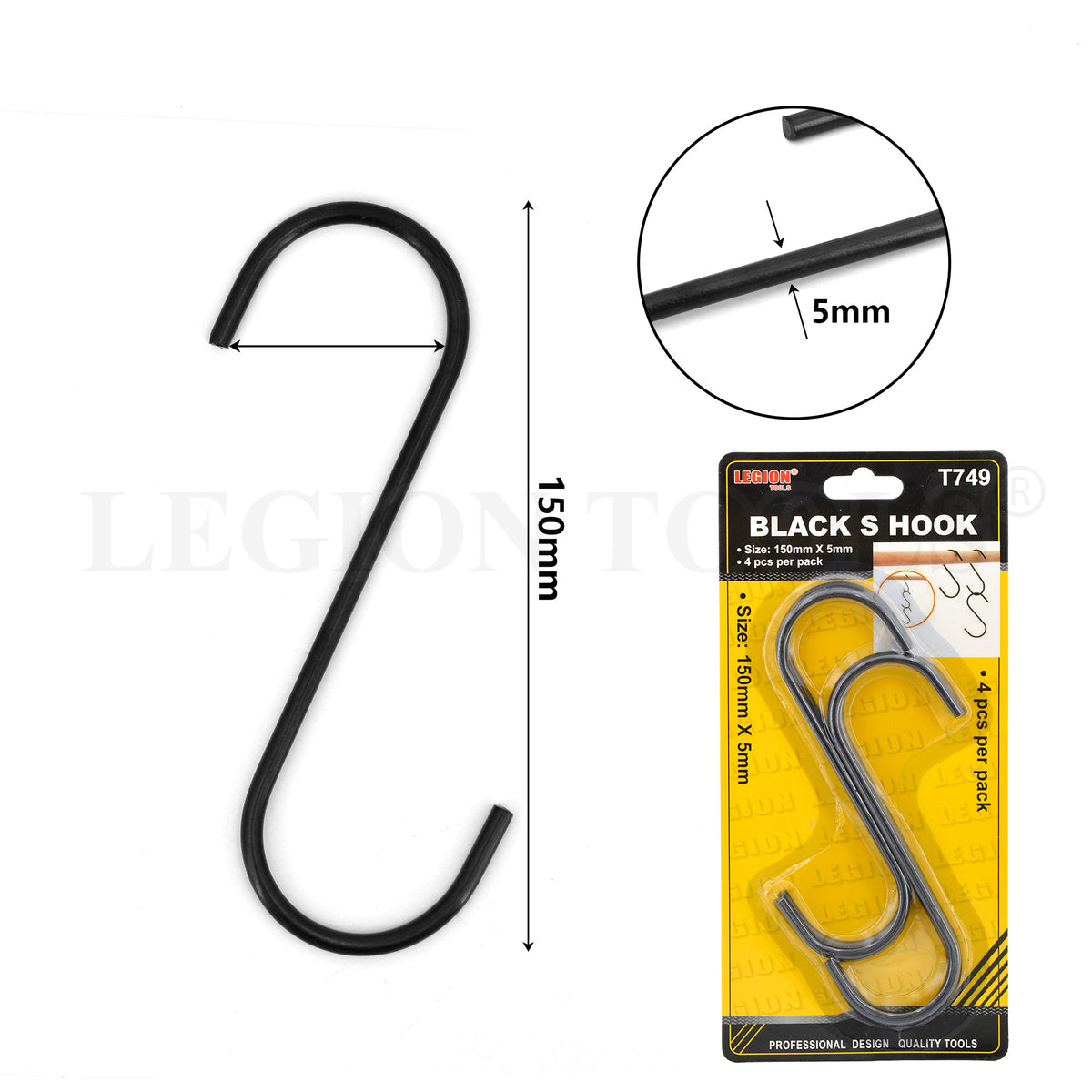 Black Steel S Shape Hook 5mm x 150mm – Legion Warehouse