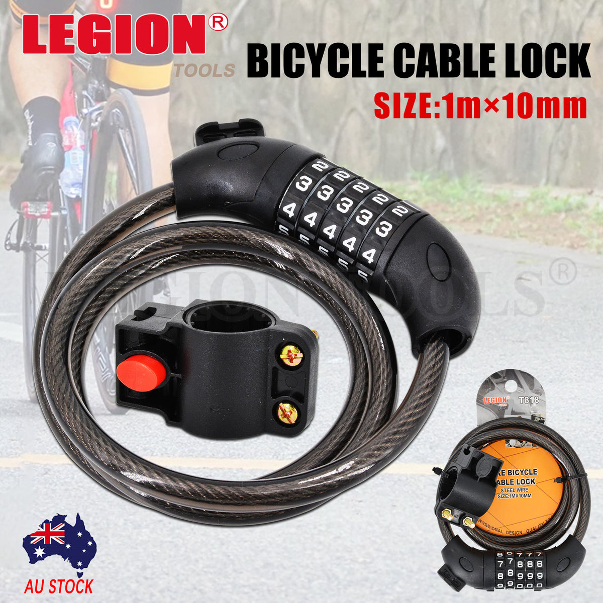 Bicycle Cable Lock 5-Digit Combination 1m×10mm – Legion Warehouse
