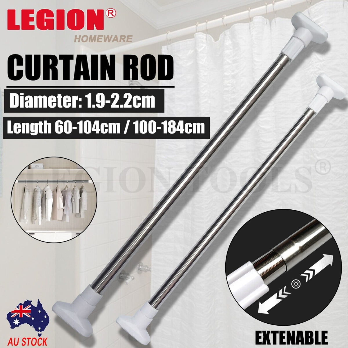 Adjustable Curtain Tension Rod 2 Sizes – Legion Warehouse